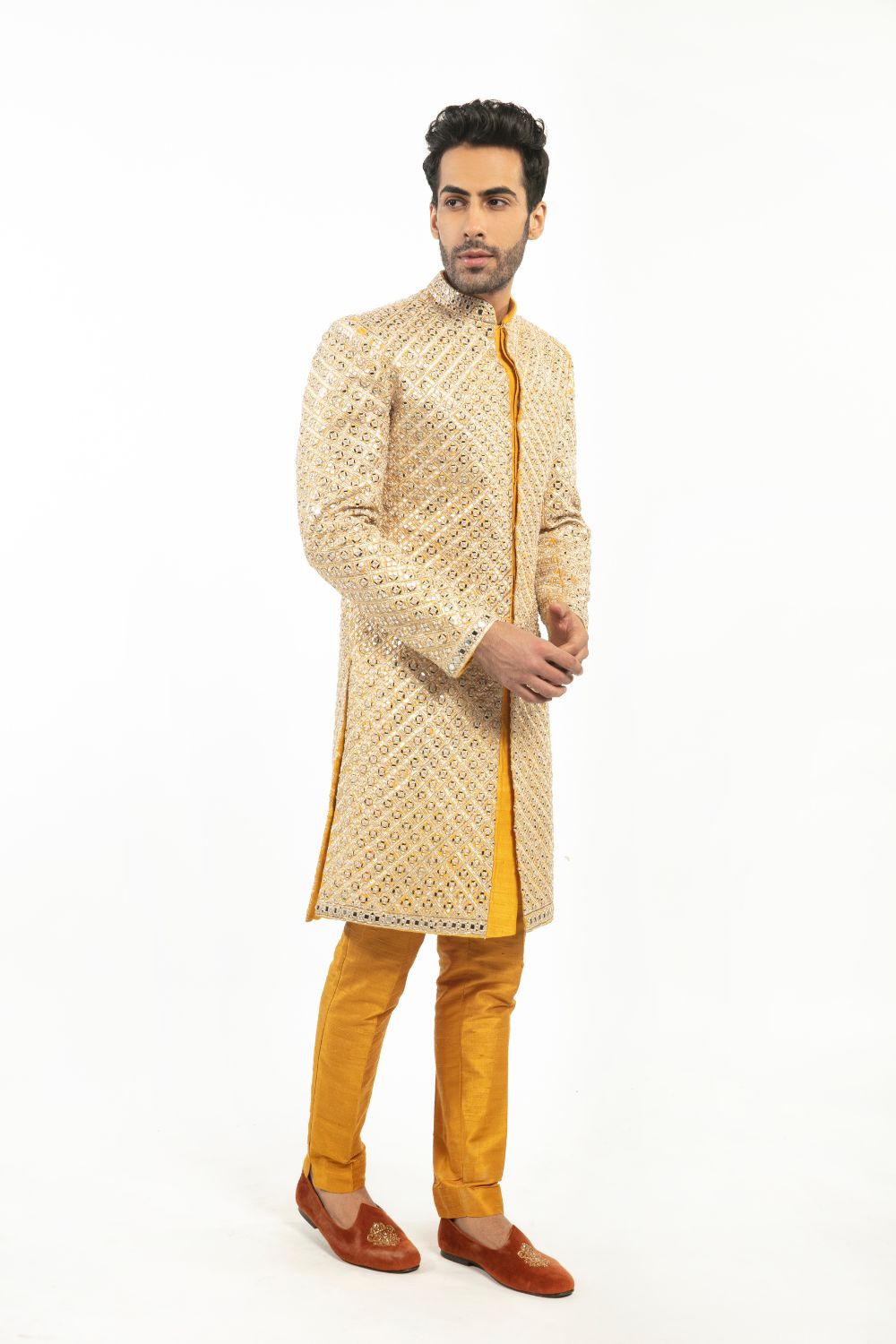 Yellow embellished sherwani set – abhinavmishra