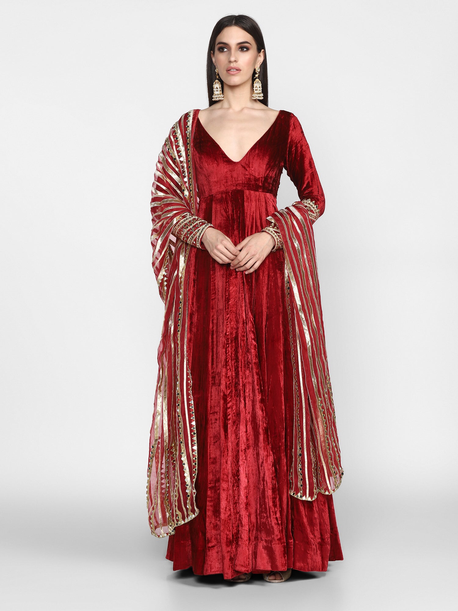 Maroon Anarkali with Dupatta – abhinavmishra