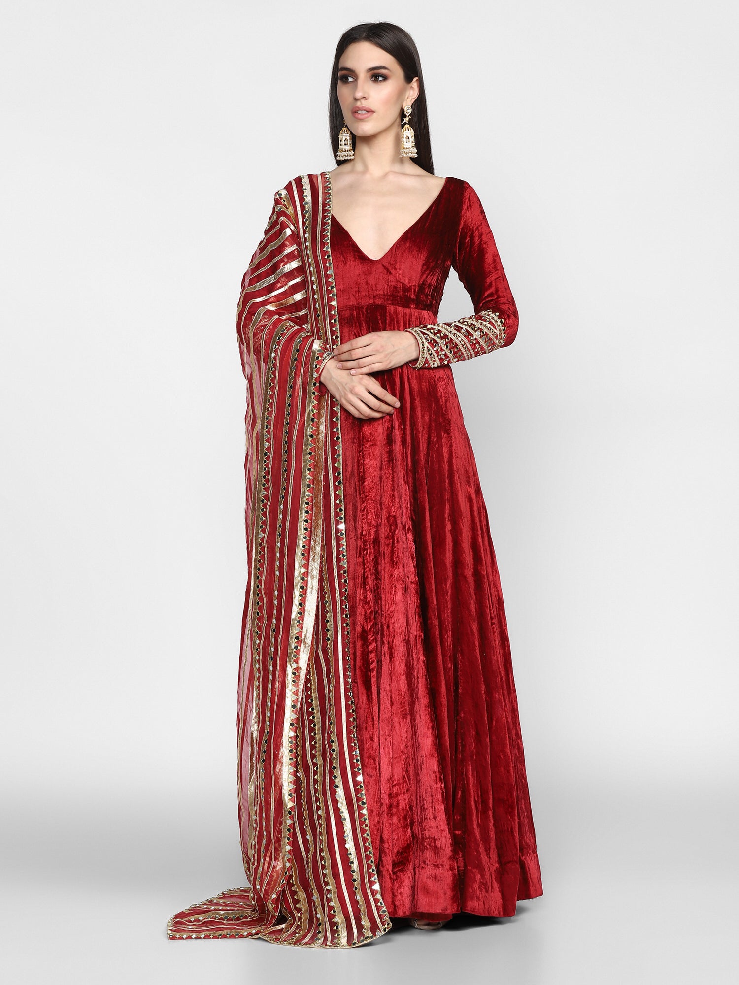 Maroon Anarkali with Dupatta – abhinavmishra