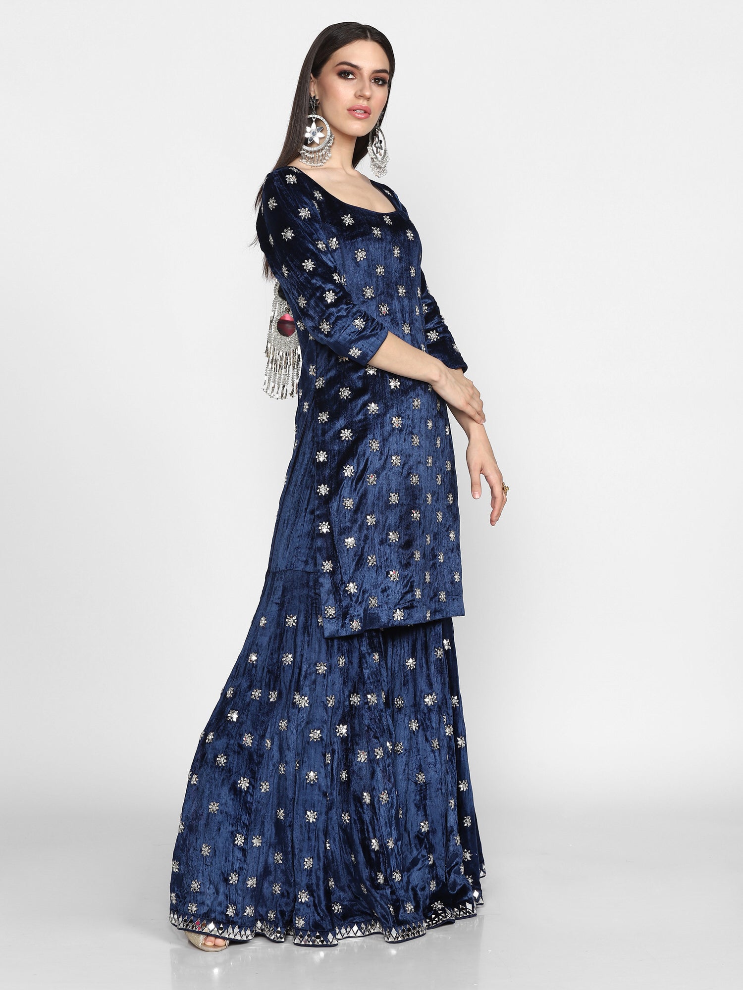 Navy Blue Heavy Embroidered Sharara Set – abhinavmishra