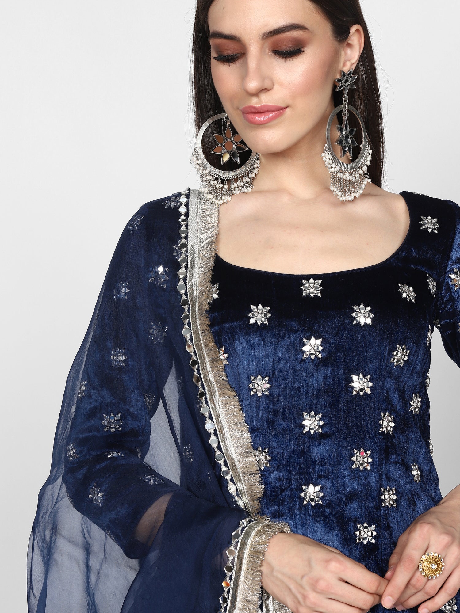 Navy Blue Heavy Embroidered Sharara Set – abhinavmishra